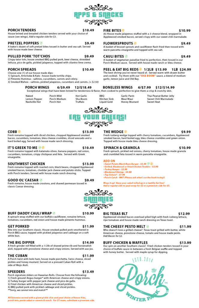 Main Menu - The Porch | Winter Park, FL