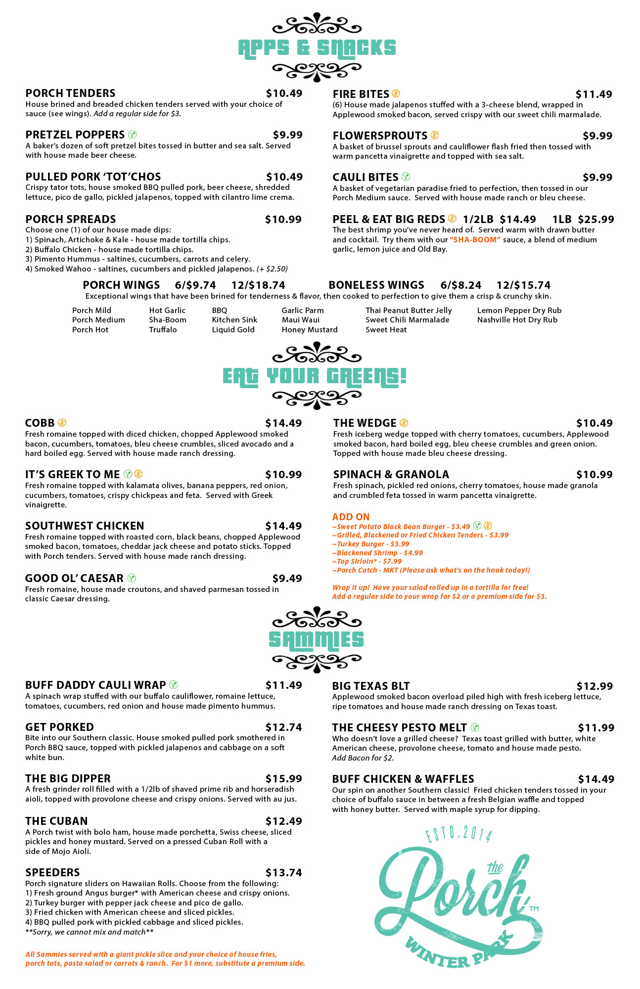 Main Menu - The Porch | Winter Park, FL